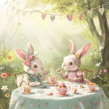 Easter Bunny Tea Party Art Free Stock Photo - Public Domain Pictures