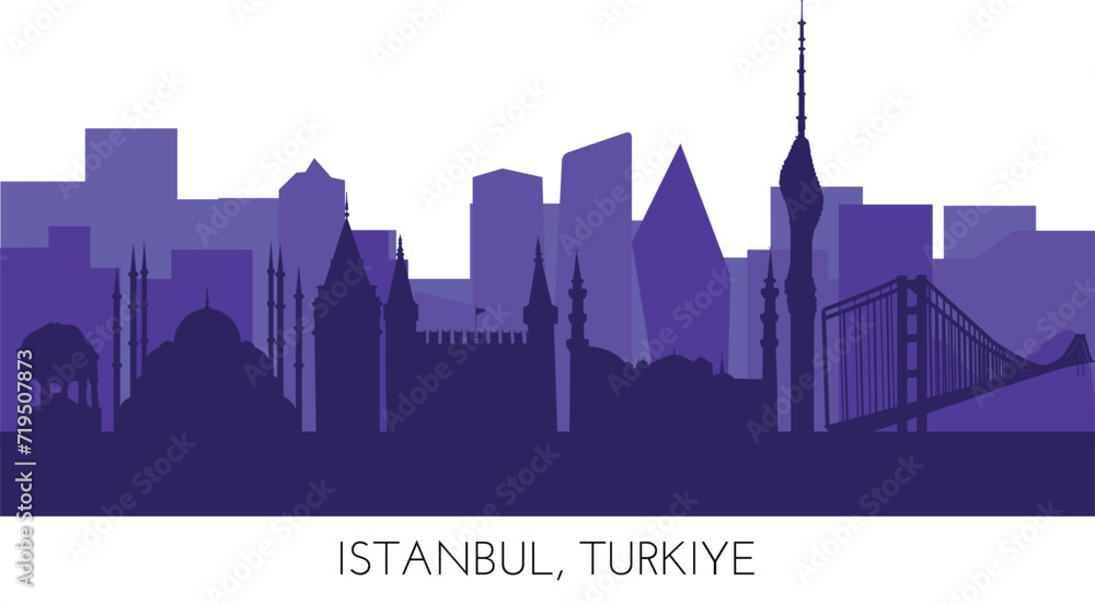Silhouettes of Istanbul, vector illustration. Famous architecture ...