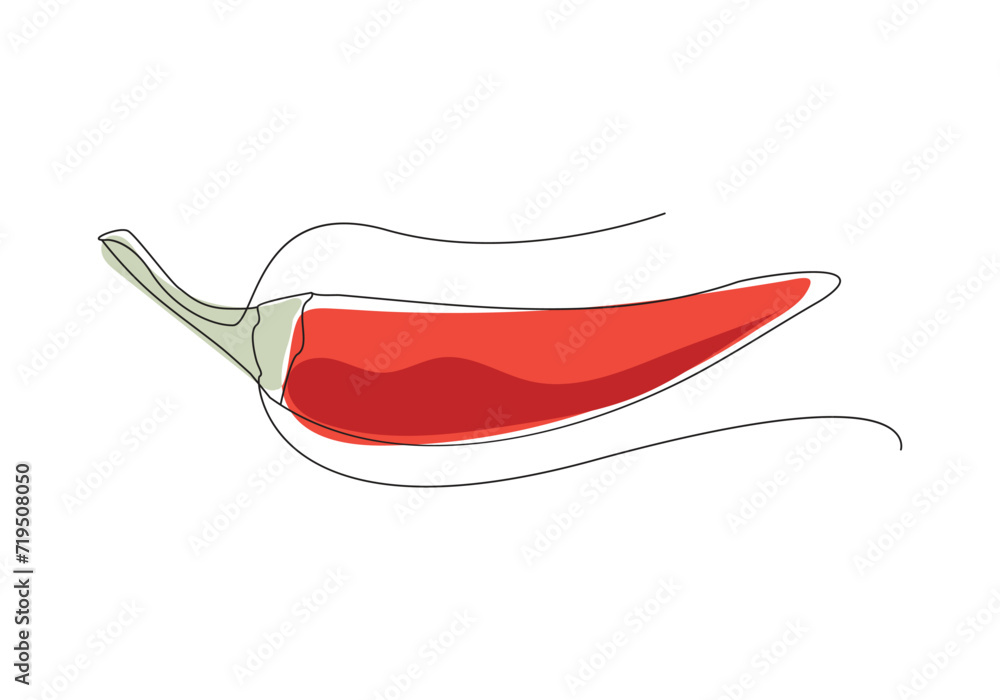 Red chili pepper in continuous one line art drawing. Simple line art ...