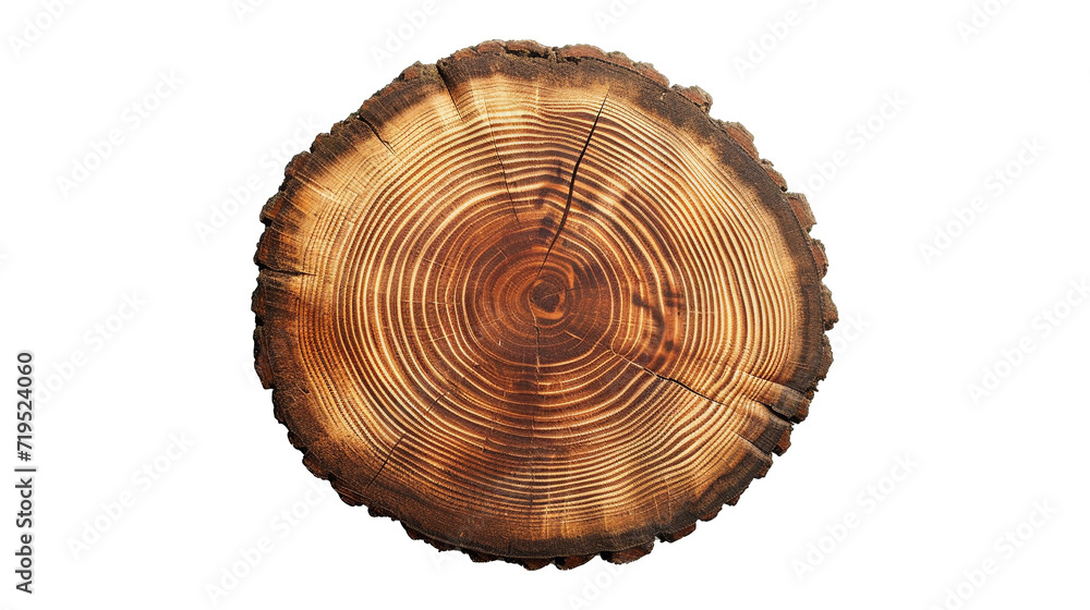 Smooth cross section of a tree with bark, show casing the age rings ...