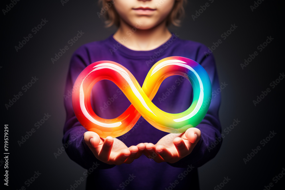 Autism infinity rainbow symbol sign in kid hand. World autism awareness ...