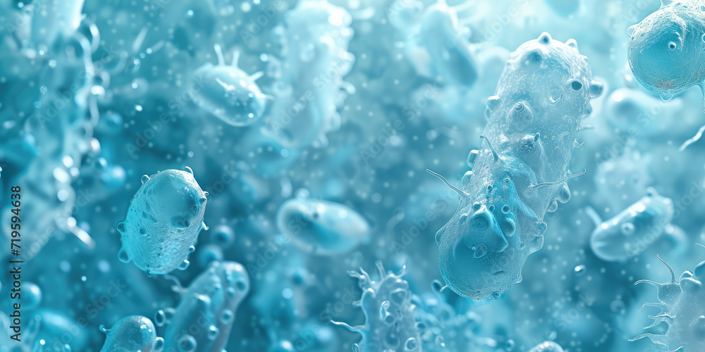 Lactic Acid Bacteria Genome Database. Light blue color. Microscope shot ...