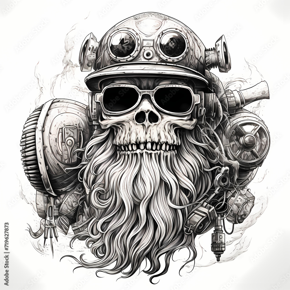 Man in steampunk costume hand draw vintage engraving style black and ...