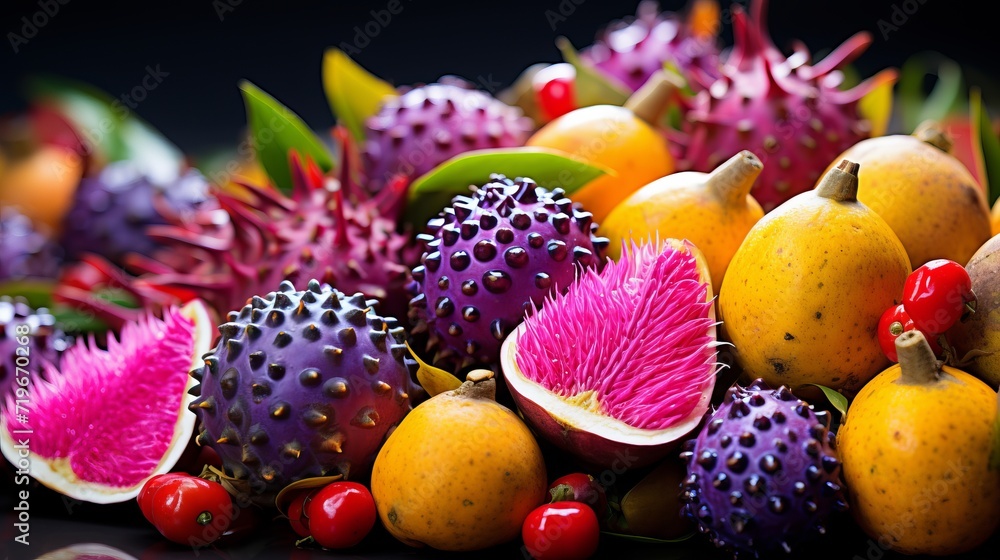 Vibrant exotic fruits with unique textures and colors in eye catching ...