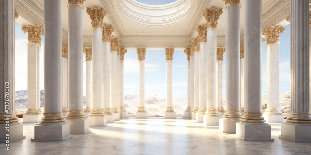 ancient Greek architecture with pillars and a classical marble interior ...