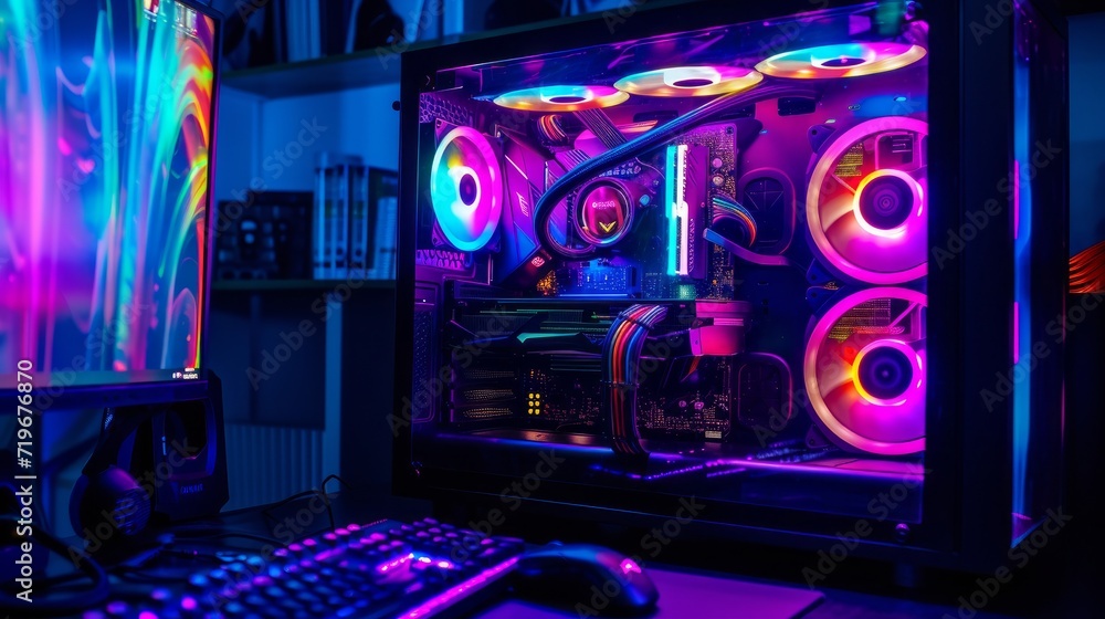 Stock-Foto „Water Cooled Gaming Pc with RGB rainbow LED lighting ...