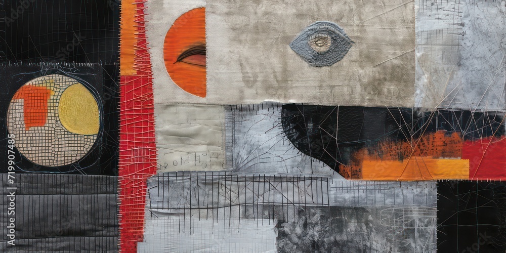 Mixed media thread collage featuring a plethora of textures and ...