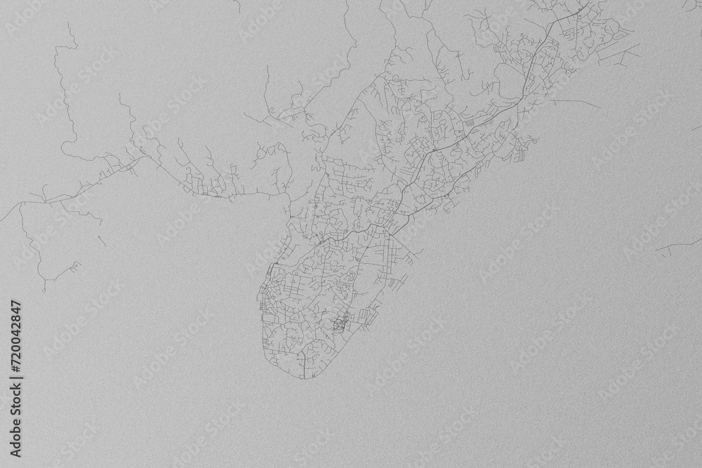 Map of the streets of Suva (Fiji) made with black lines on grey paper ...