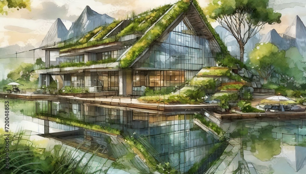 Architectural Sketch of Real Estate - Colored Schematic Drawing of ...