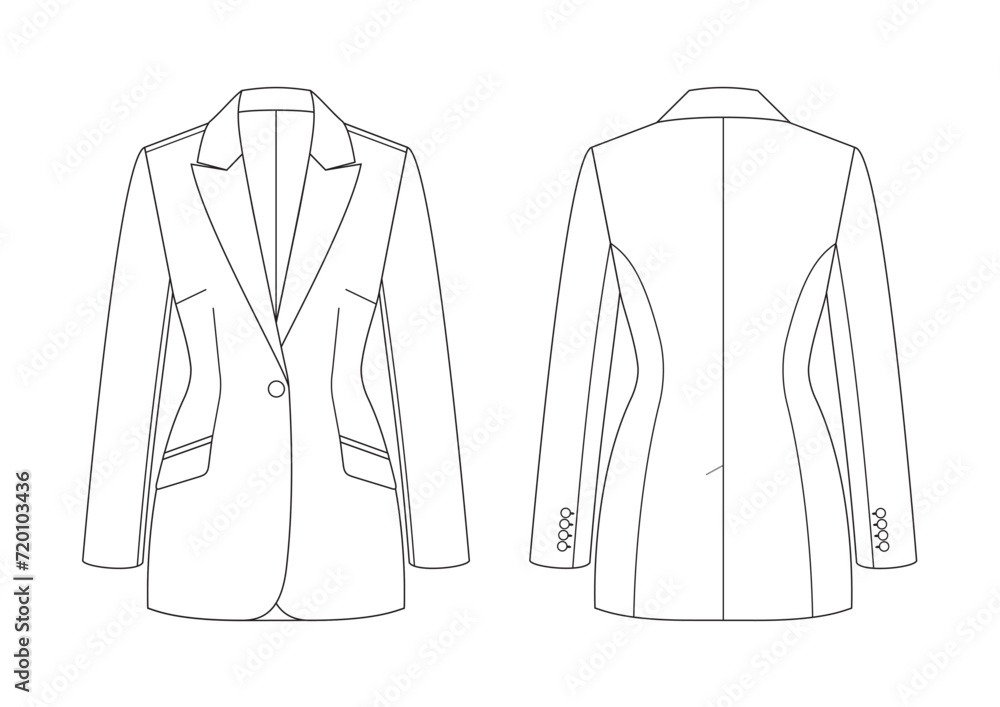 Vector fashion technical drawing of a cinched blazer with front and ...