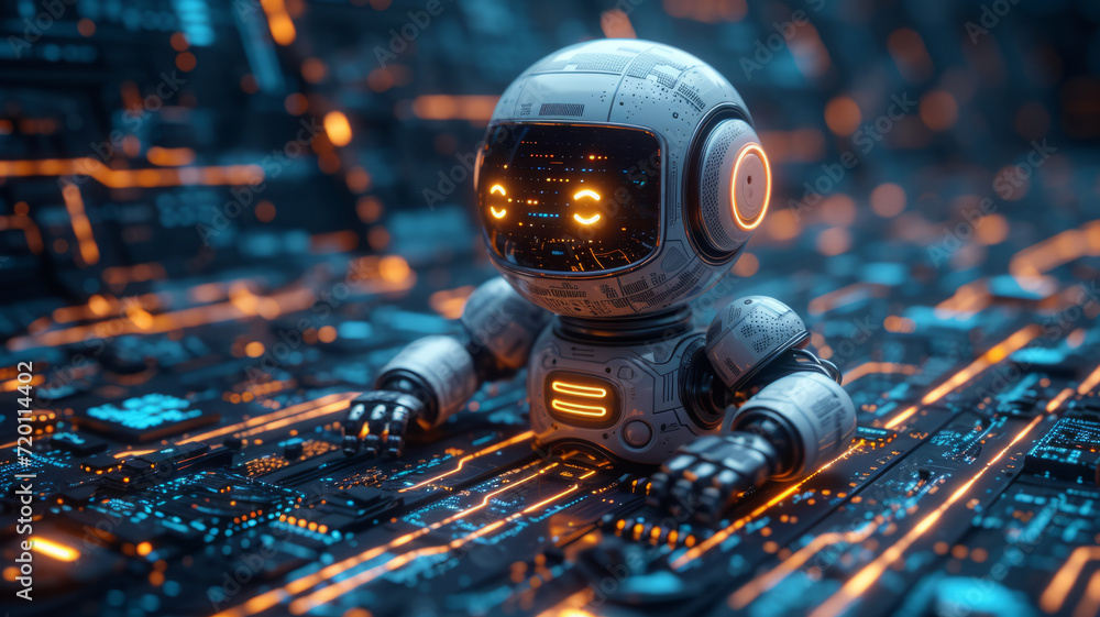 animated chatbot surrounded by floating communication platforms with a ...