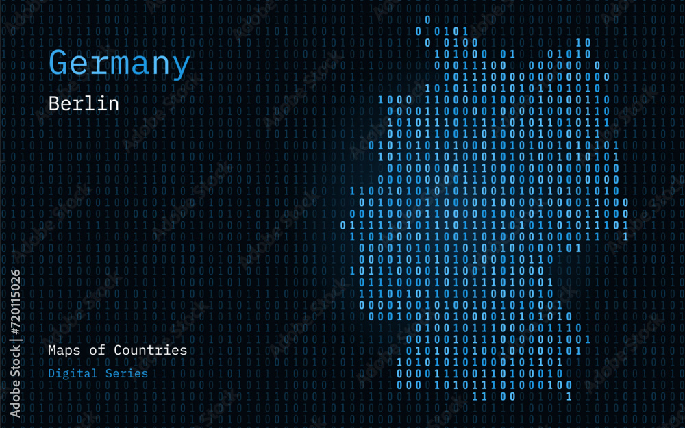 Germany Map Shown in Binary Code Pattern. TSMC. Blue Matrix numbers, zero, one. World Countries ...