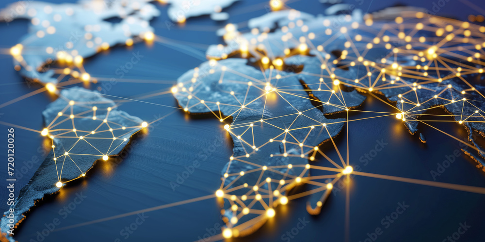 Abstract world map, concept of global network and connectivity ...