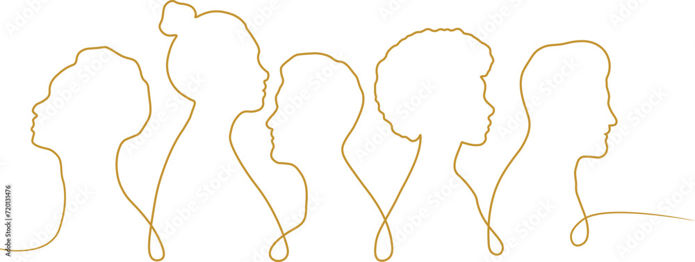 Gold human shapes diversity vector banner, single line crowd ...