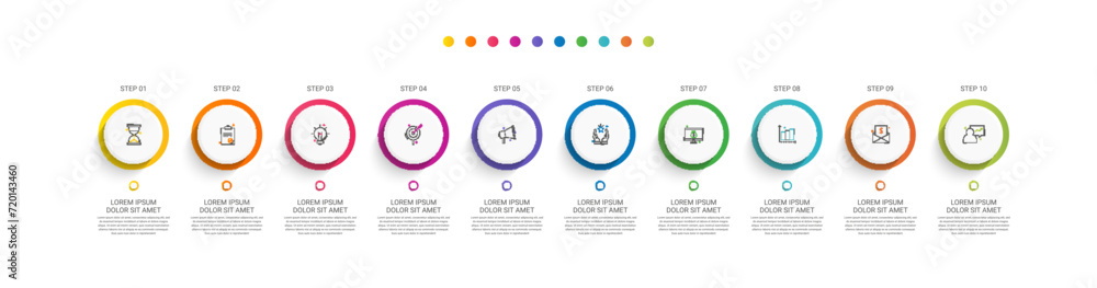 Vector de Stock Modern vector infographics with 10 circles. Business template with ten steps for ...