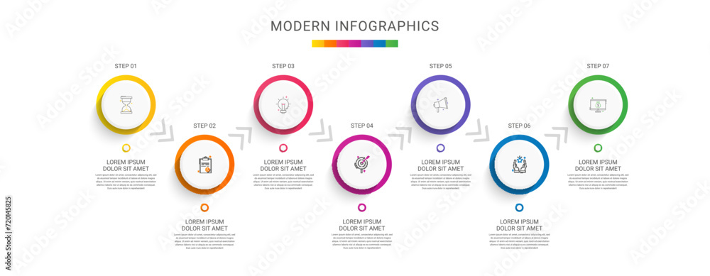 Business vector infographics with 7 circles and arrows. Timeline ...