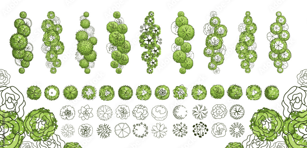 Tree for architectural floor plans. Entourage design. Various trees ...