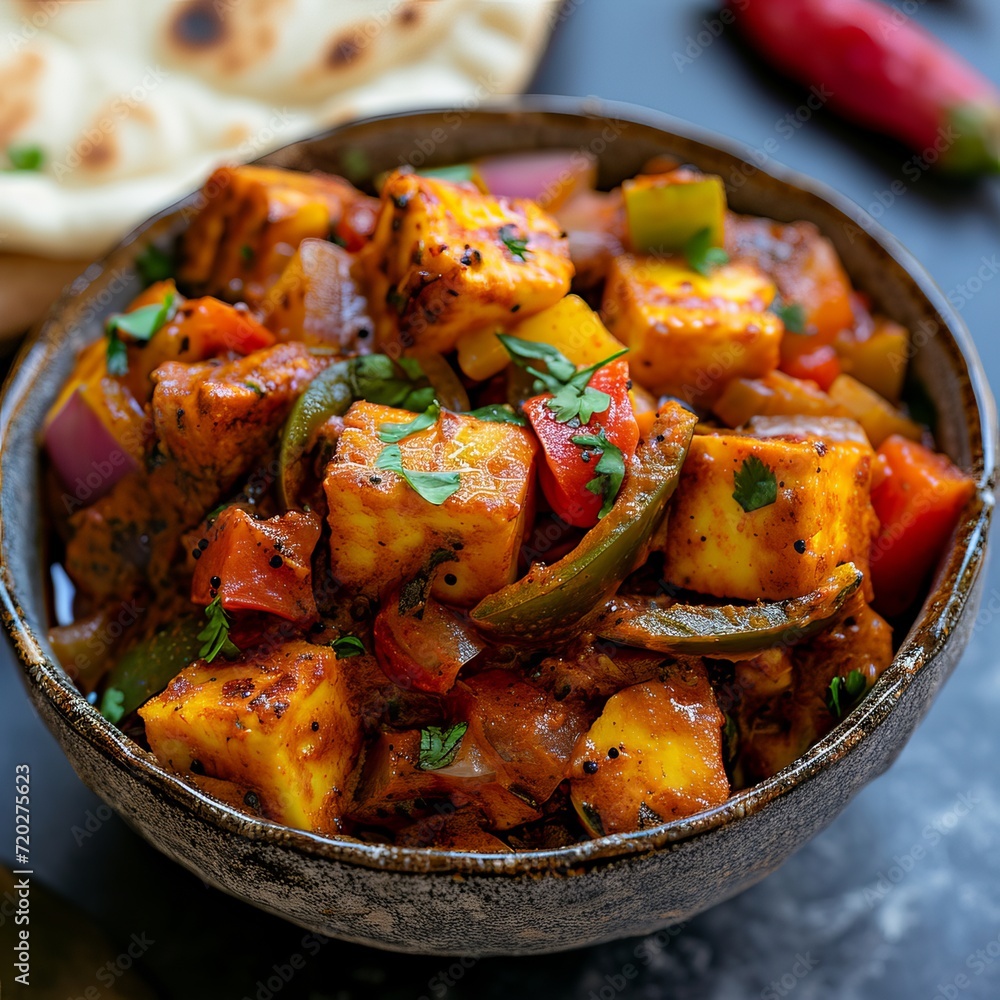Restaurant-style paneer masala in a pan, traditional Indian food ...
