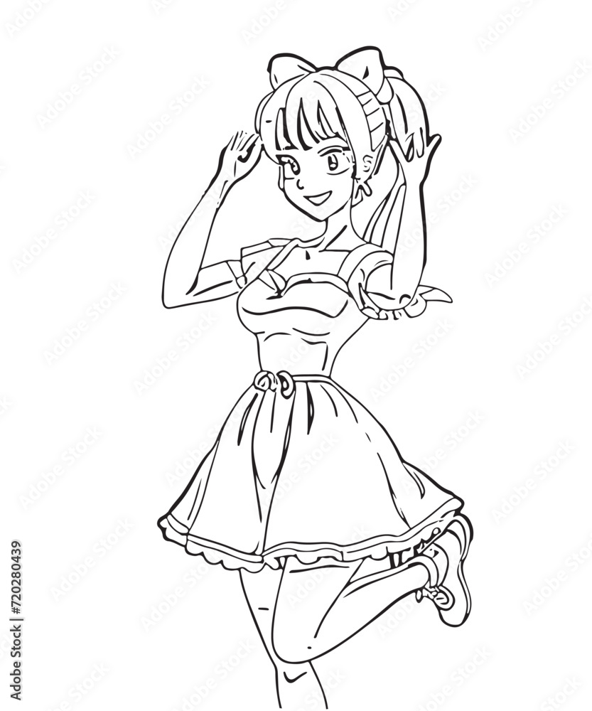 Anime full body manga visual novel npc sprite. Vector line art coloring ...