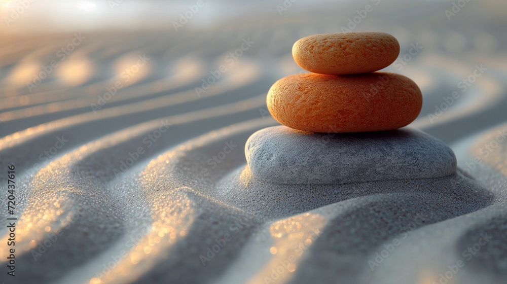 Serene Zen Garden Aesthetic: Peach Fuzz Sand Texture with Smooth Stone ...