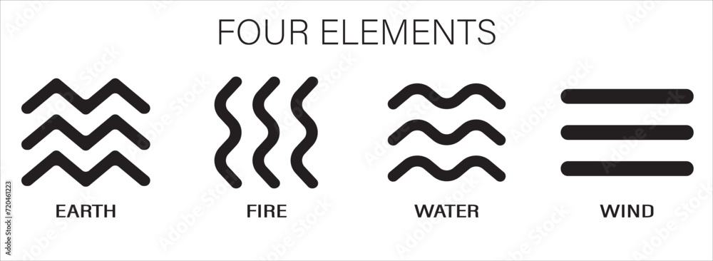 The four elements icons, line symbols. Vector illustrator logo template ...