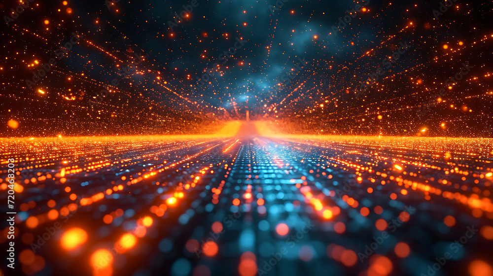 Spark-like network grids abstract data lines coming together and ...