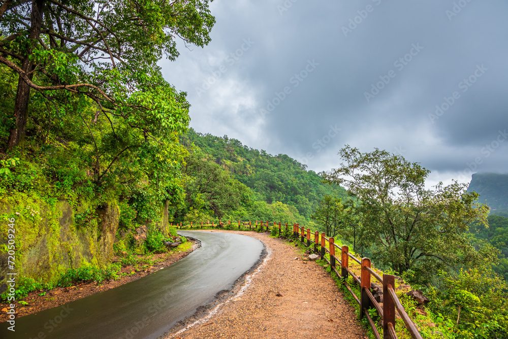 Panoramic view of Pachmarhi valley having clouds and mist shrouded ...