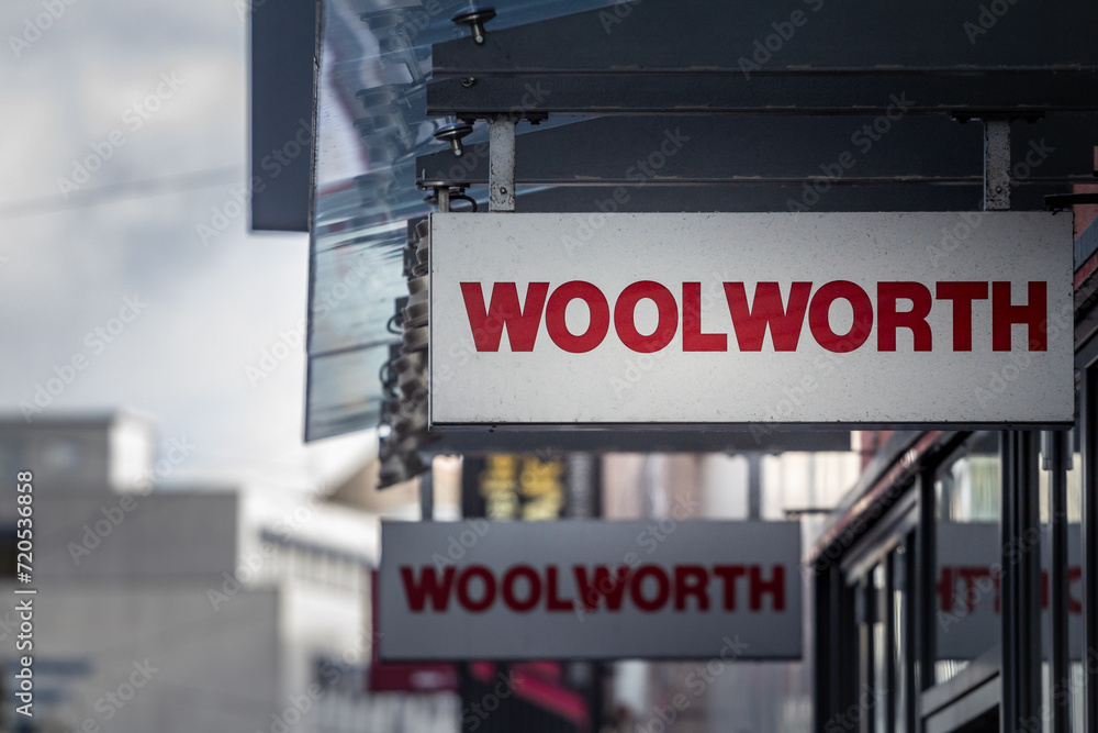 Picture of a sign with the logo of Woolworth Germany on their main ...