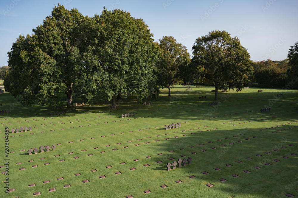 Elevated landscape view of the Great German Cemetery at La Cambe in ...