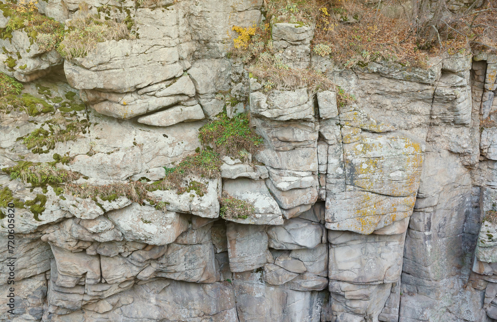 Light coarse natural rock stone background. Mining cliff rough front ...