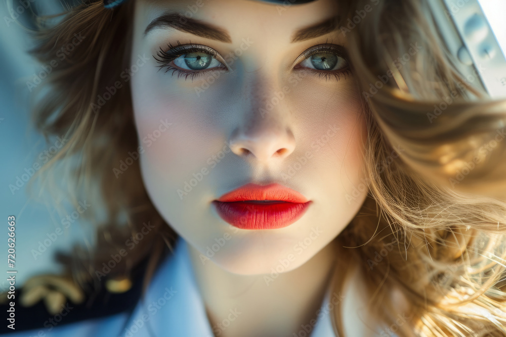 Beautiful female stewardess in airplane, Flight attendants on airplane ...