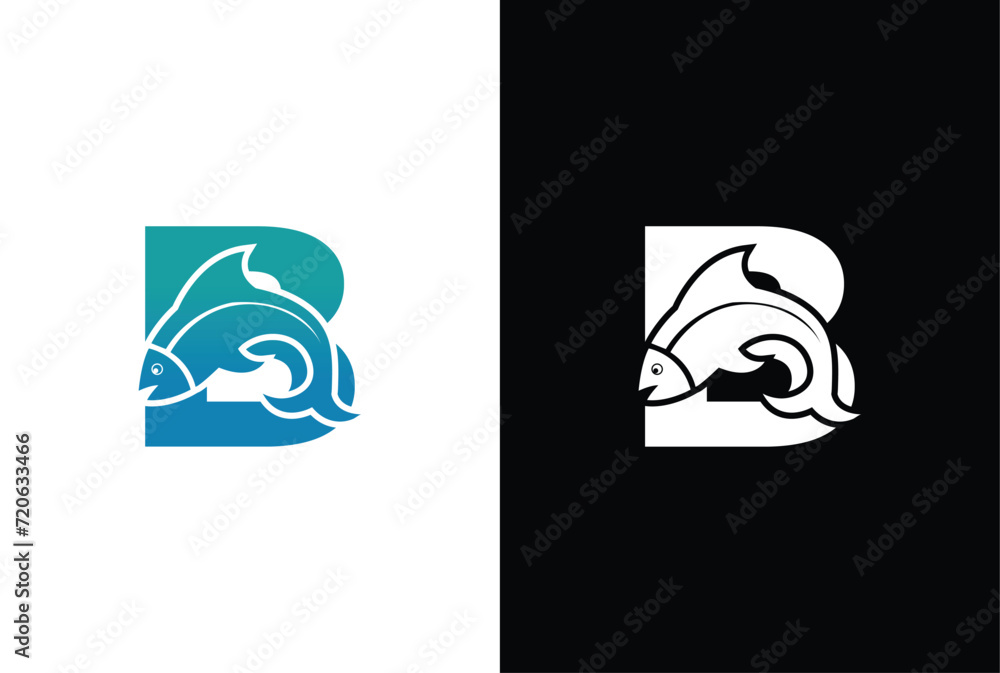 Initial Letter B Fish Logo Design Vector Icon Graphic Emblem ...