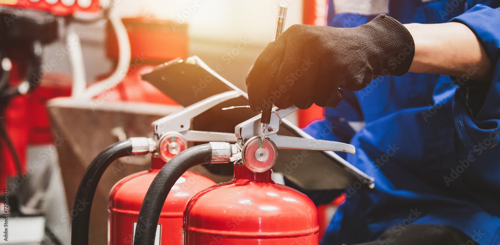 Engineer check fire suppression system,check fire extinguisher tank in ...