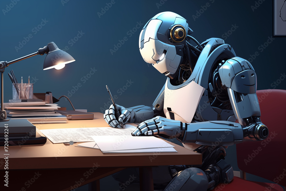 Future Ai Robot Doing Human Tasks Writing and Reading Stock ...