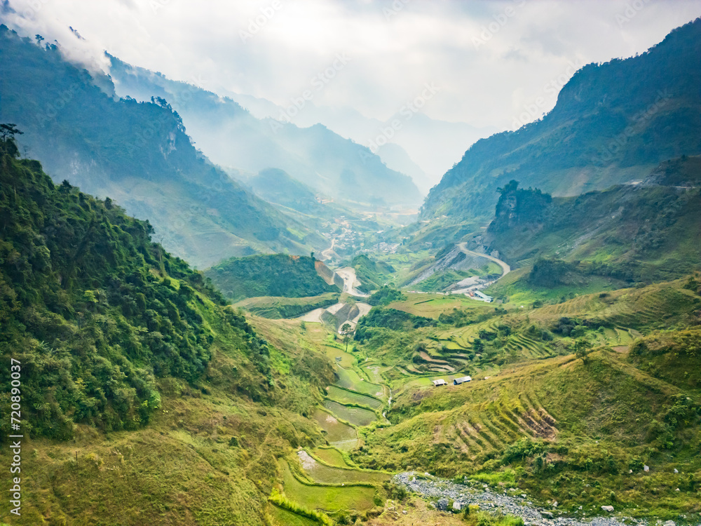 Ha Giang aerial landscape in Northern Vietnam. drone aerial view of Ha ...