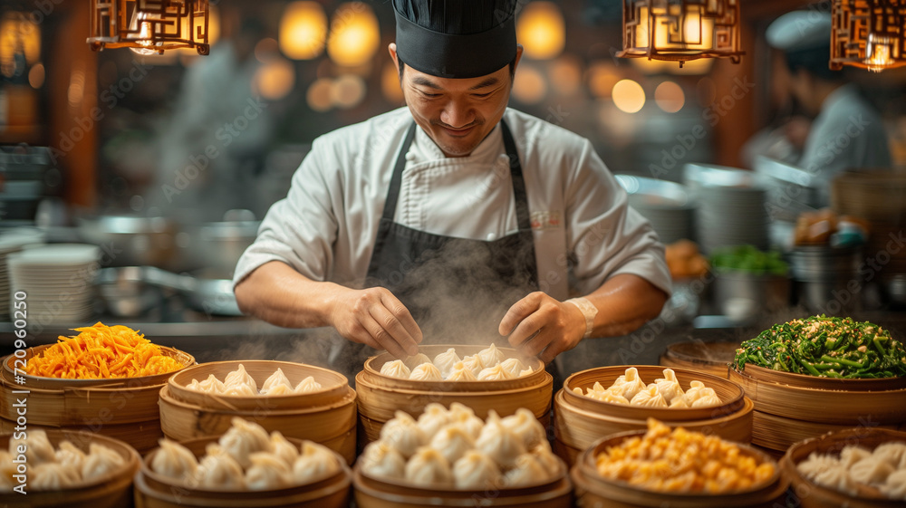 Chef making dim sum in a Chinese restaurant, chinese cuisine Stock ...