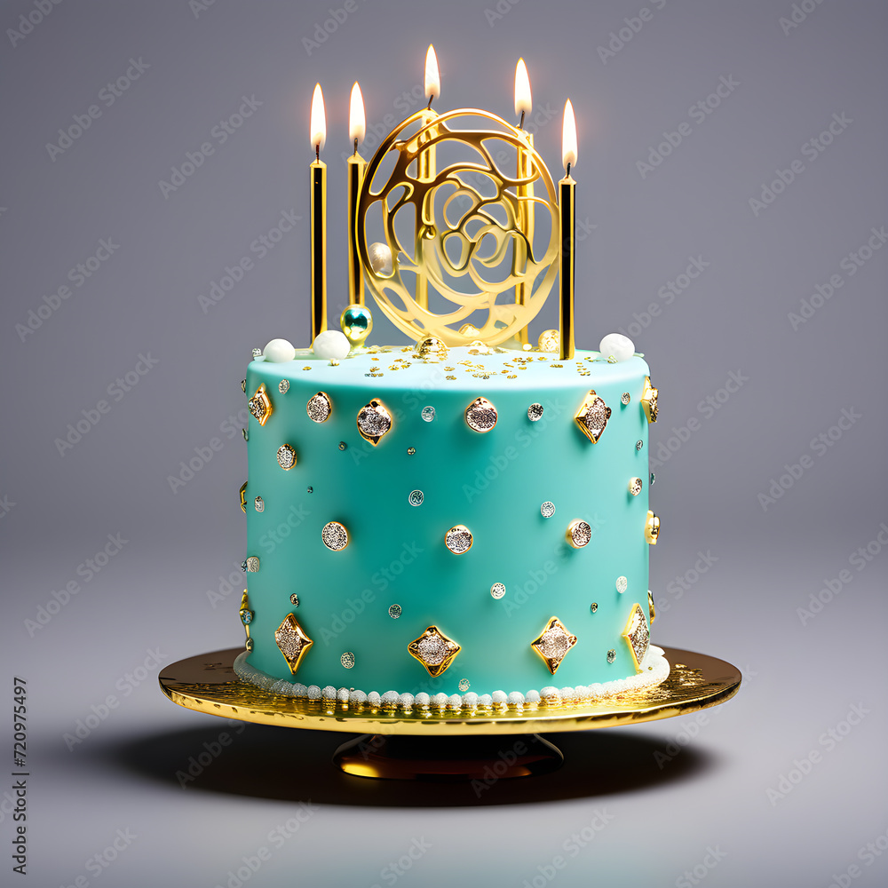 cyan color Cake with gem and diamonds on top, gem and diamonds ...