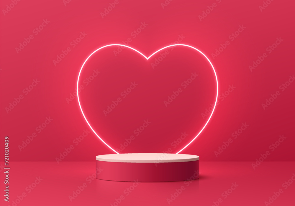 Red pink stand product podium valentine 3D background with glow neon ...