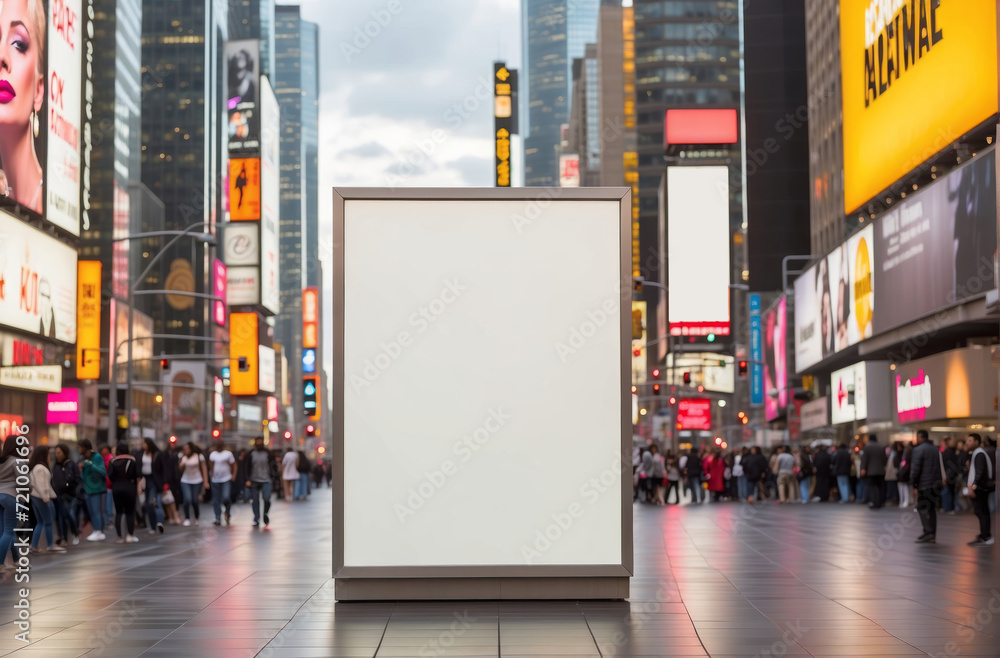 standing blank billboard at night city, new york times square blank ...