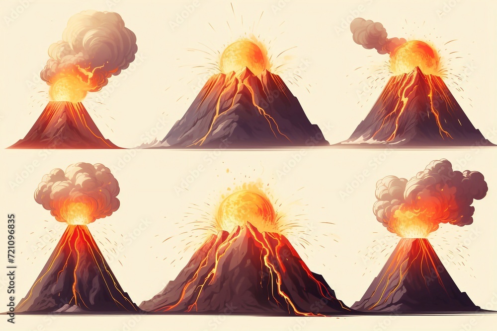 Illustration of volcano eruption. Volcano in cartoon style isolated on ...