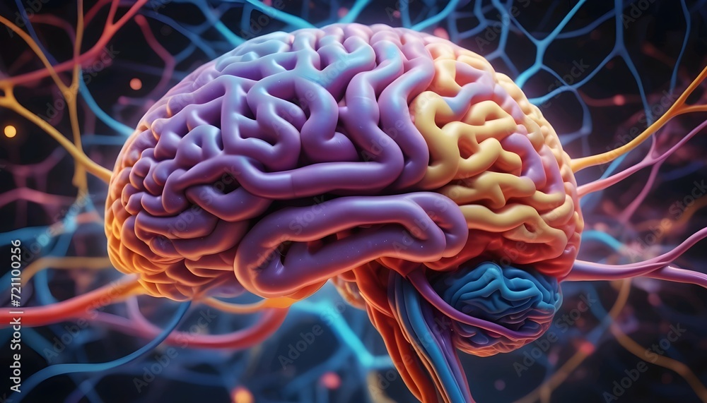 Cross section of the human brain, showcasing different regions and ...