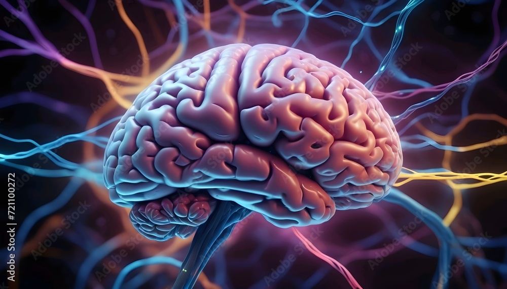 Cross section of the human brain, showcasing different regions and ...