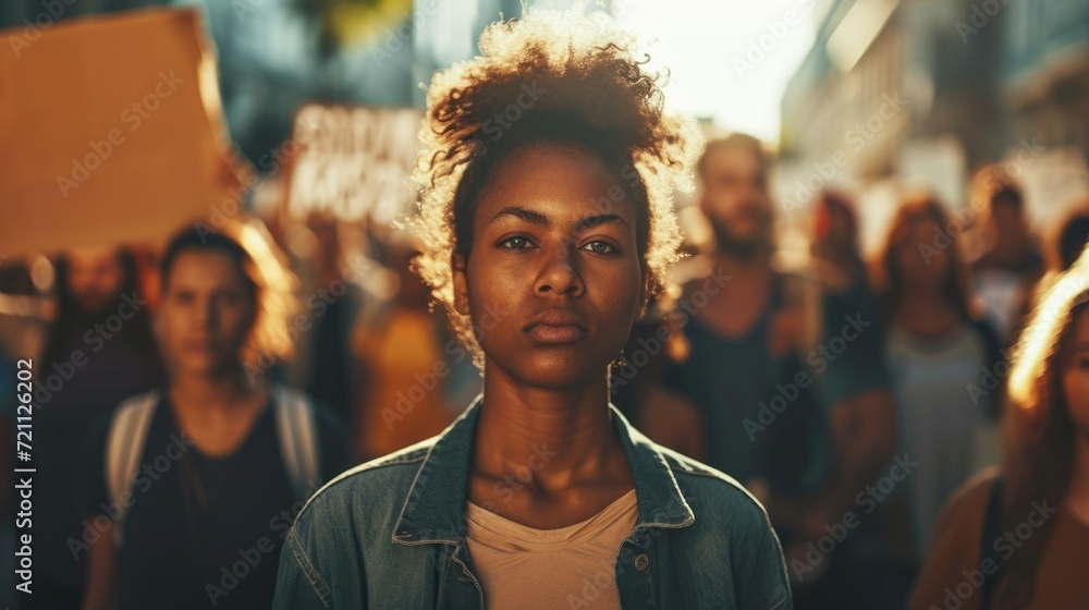 African American people protest about his rights. Black woman fight ...