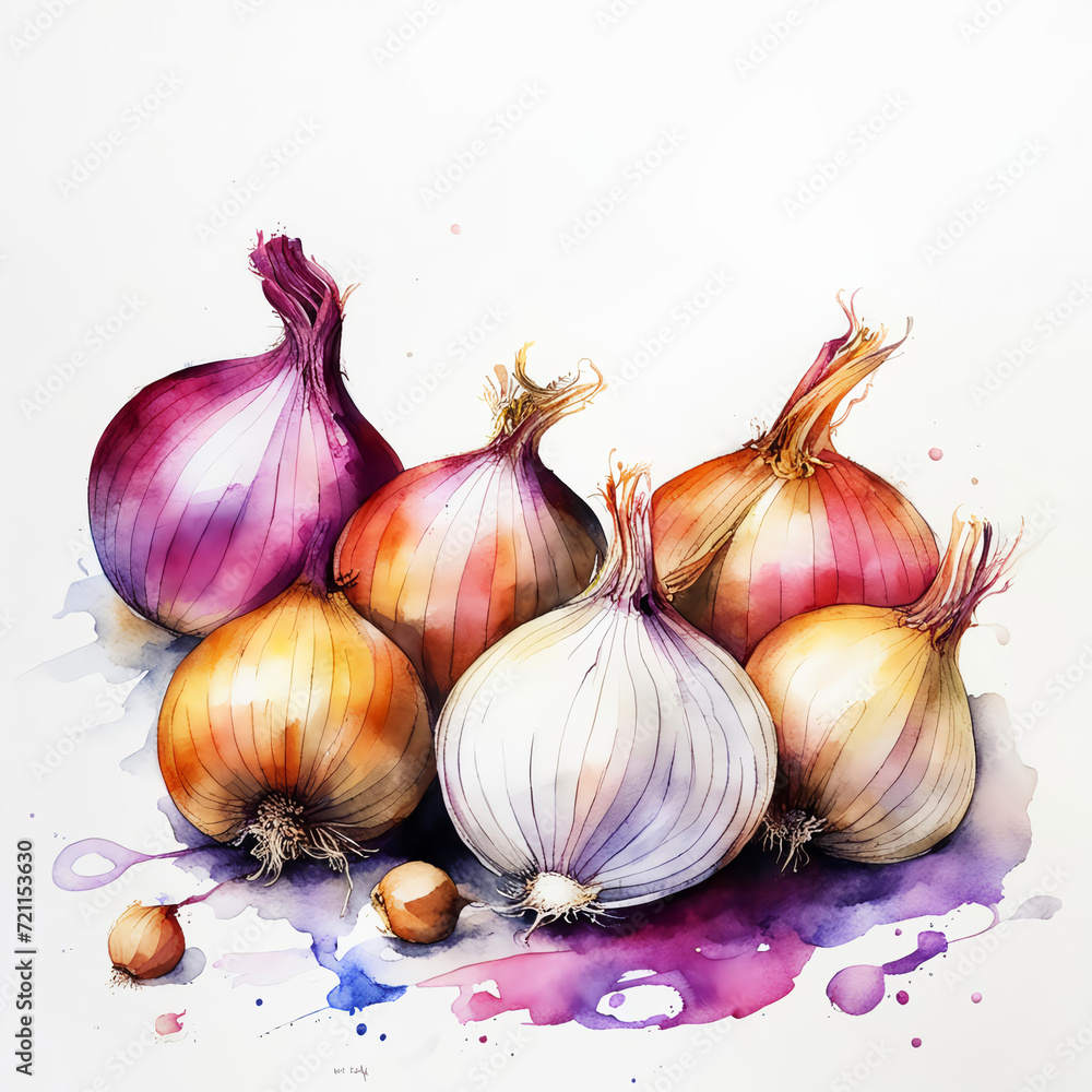onions, seasoning, vegetable culture. watercolor illustration ...