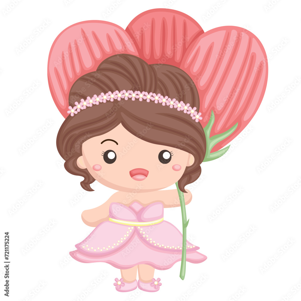 Cute and Beautiful Little Kids Garden Princess Cartoon illustration ...