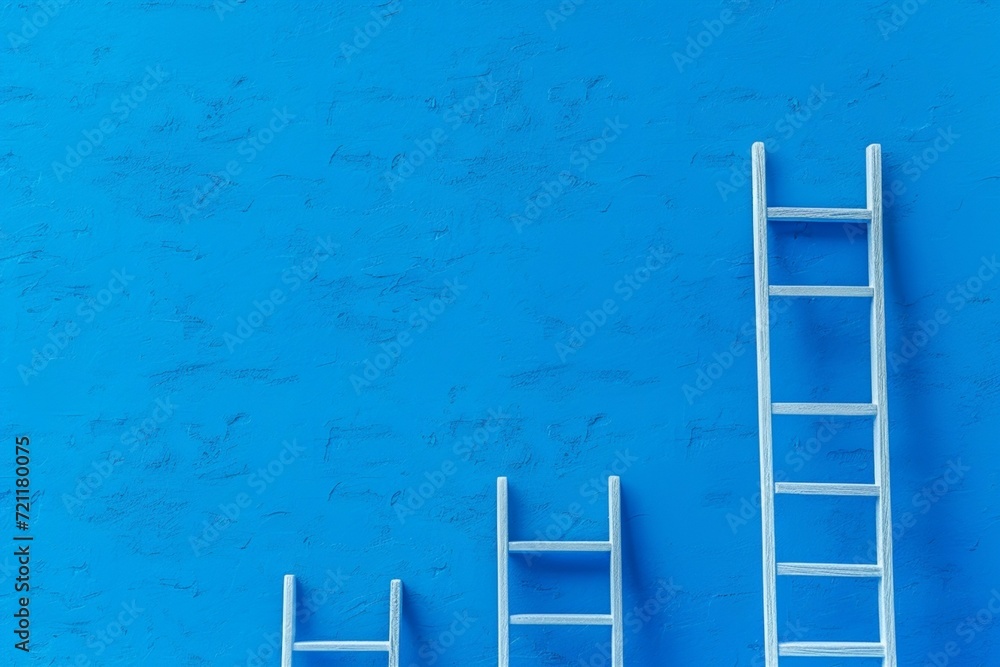 Ladder achievement concept blue wall studio background, leadership ...