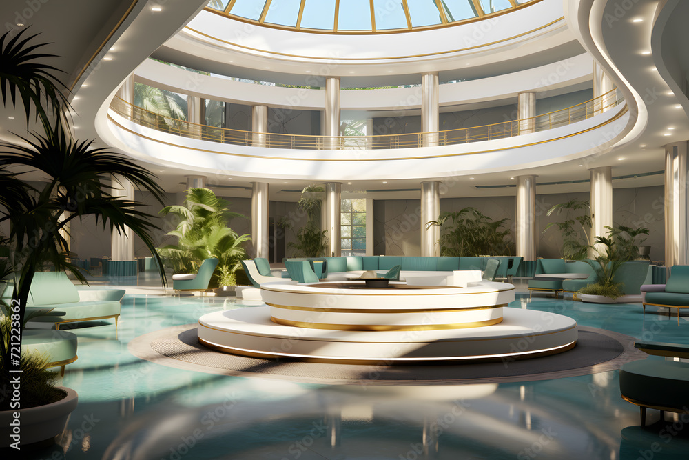 Hotel Lobby with a Circular Rotunda and Skylights Stock Illustration ...