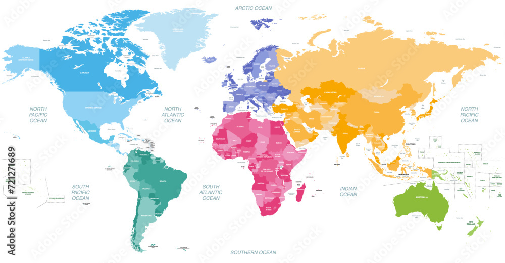 World map vector high detailed illustration with names of countries ...