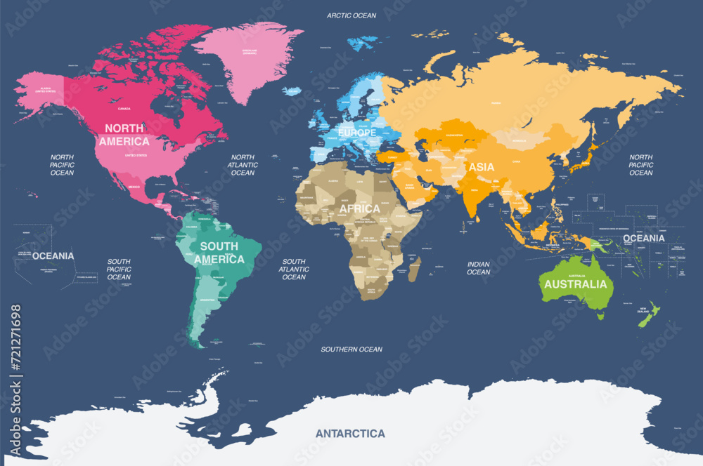 World map vector high detailed illustration with names of countries ...
