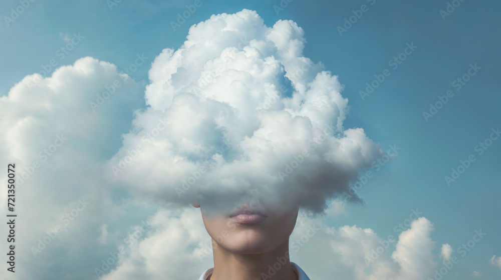 Head in the clouds. Woman with cloud for head, concept of daydreaming ...
